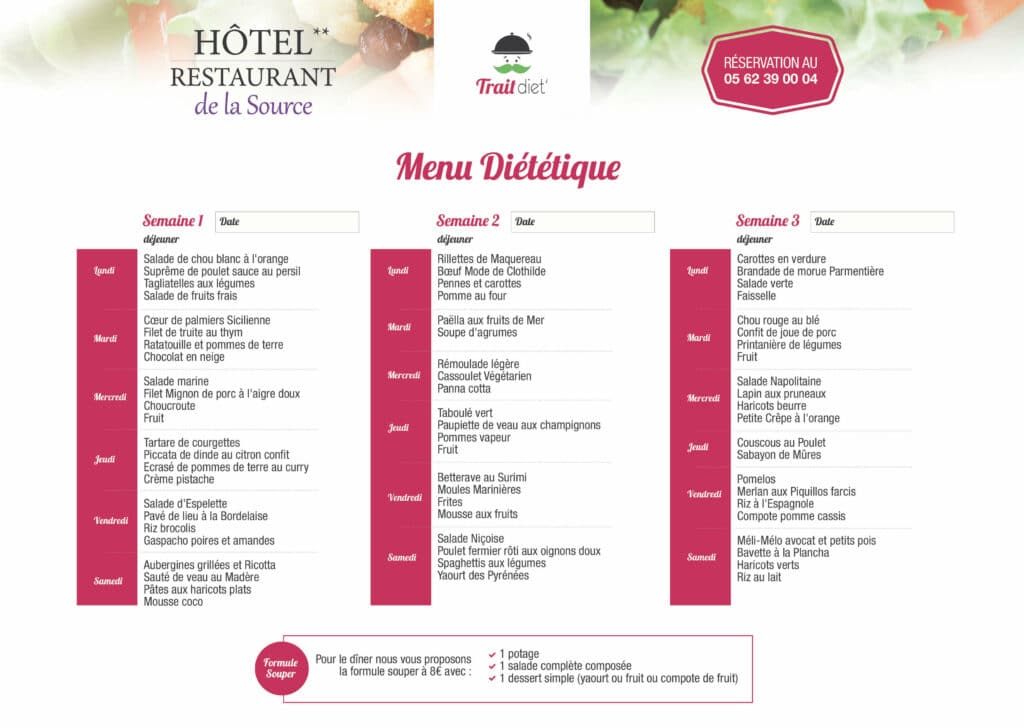 Menus diététiques traitdiet - Hôtel restaurant à Capvern les Bains